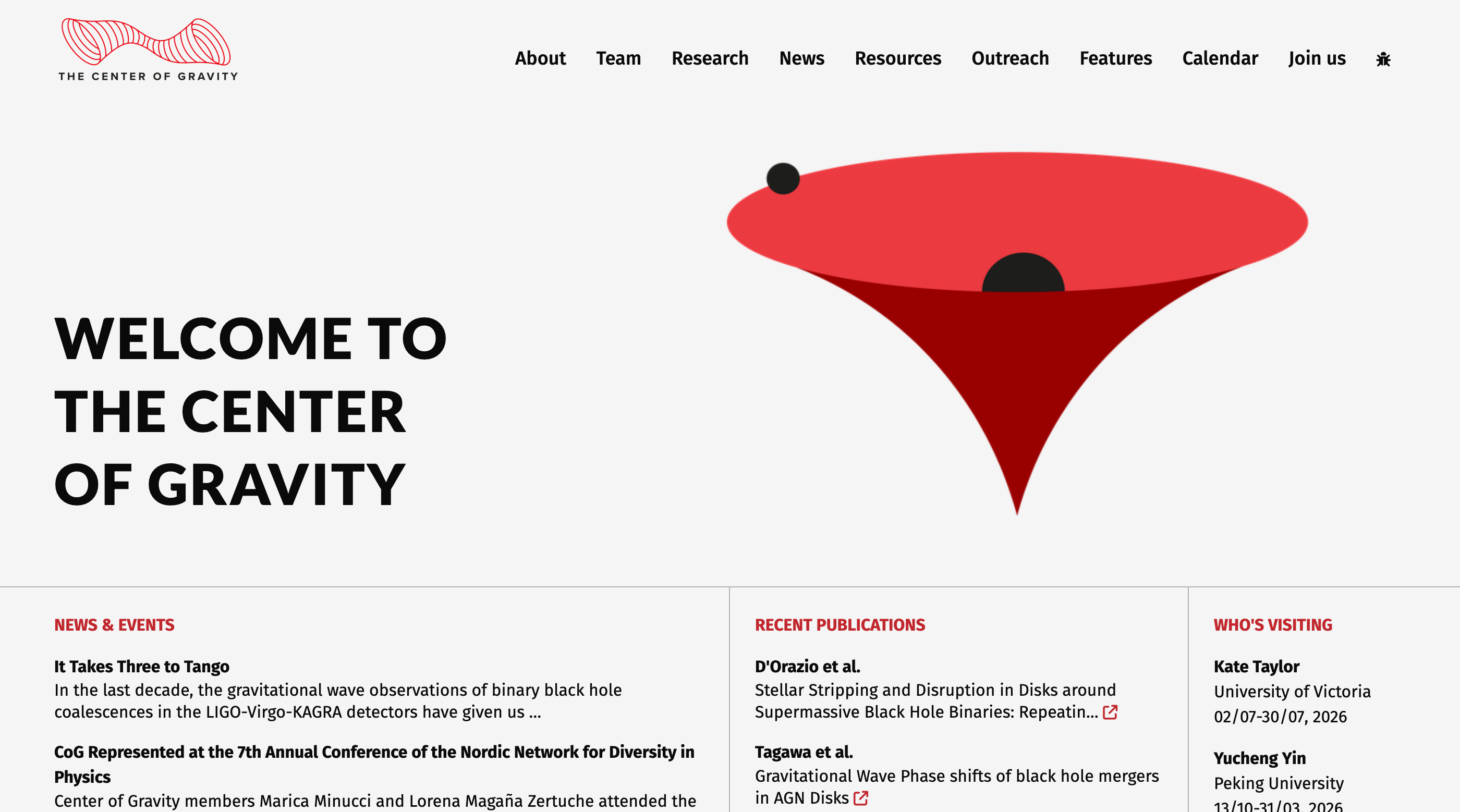 The Center of Gravity website - Fonts In Use